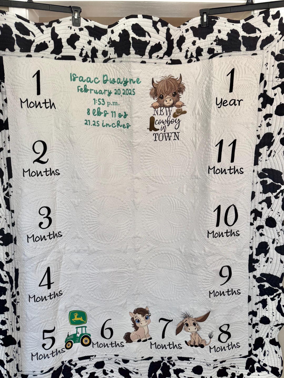 Milestone Blanket Cowboy Farm Theme Quilt Embroidered - Etsy