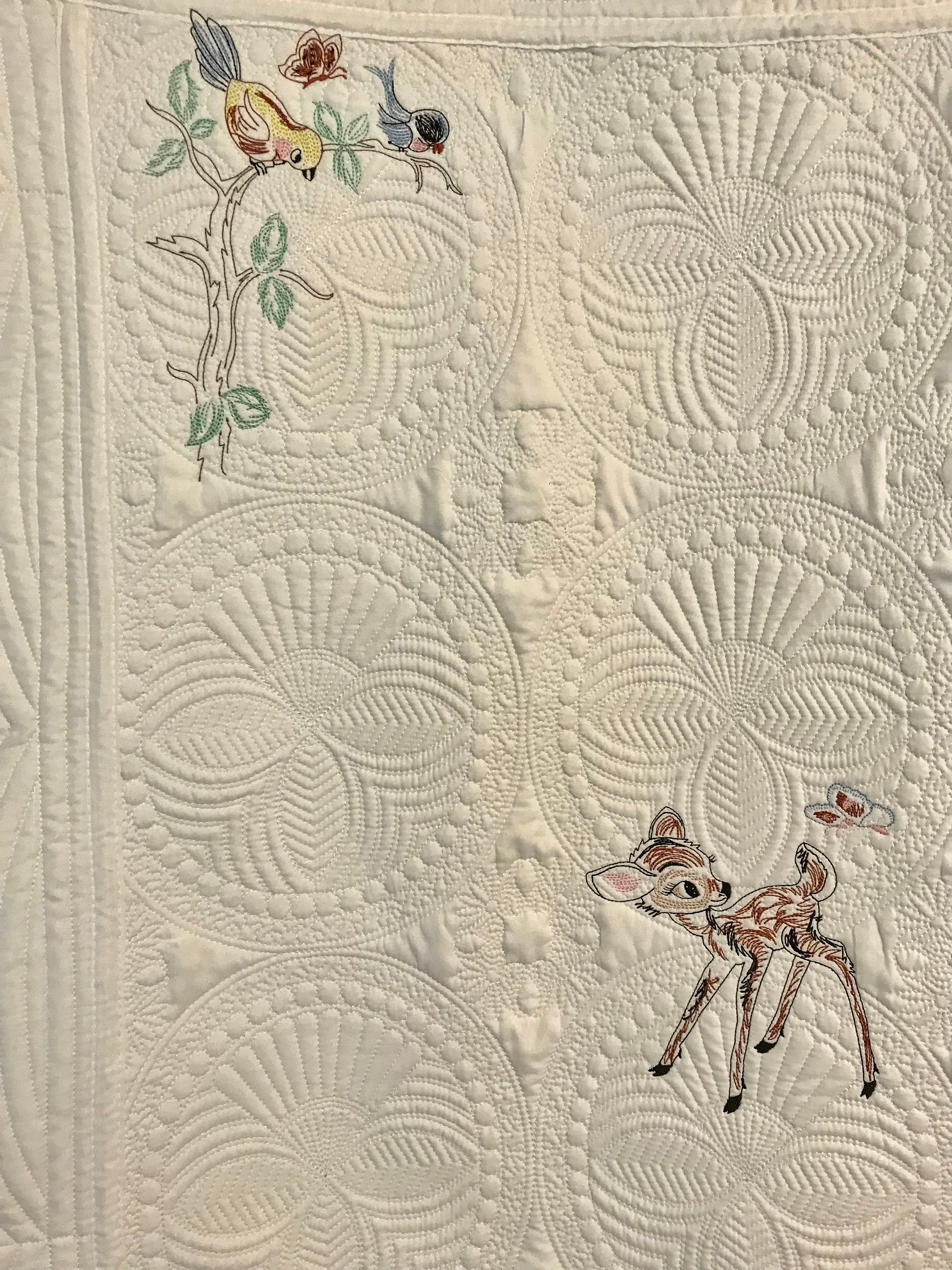 Bambi Baby Heirloom Quilt Embroidered With Vintage Bambi Designs - Etsy