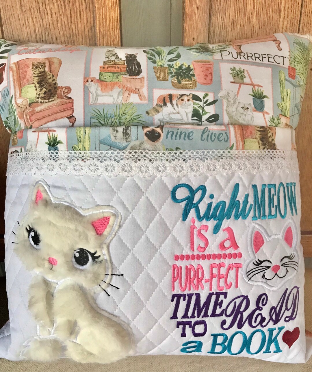 Cat Embroidered Reading Pillow Book Pillow - Etsy