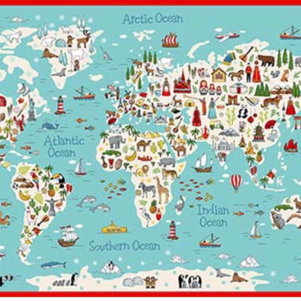 World Map Fabric - Etsy