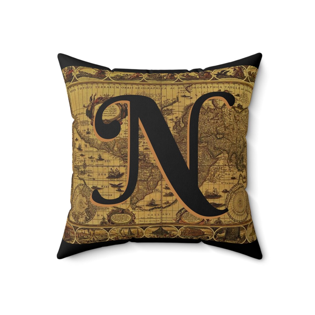 Old World Map Monogram Pillow - Etsy