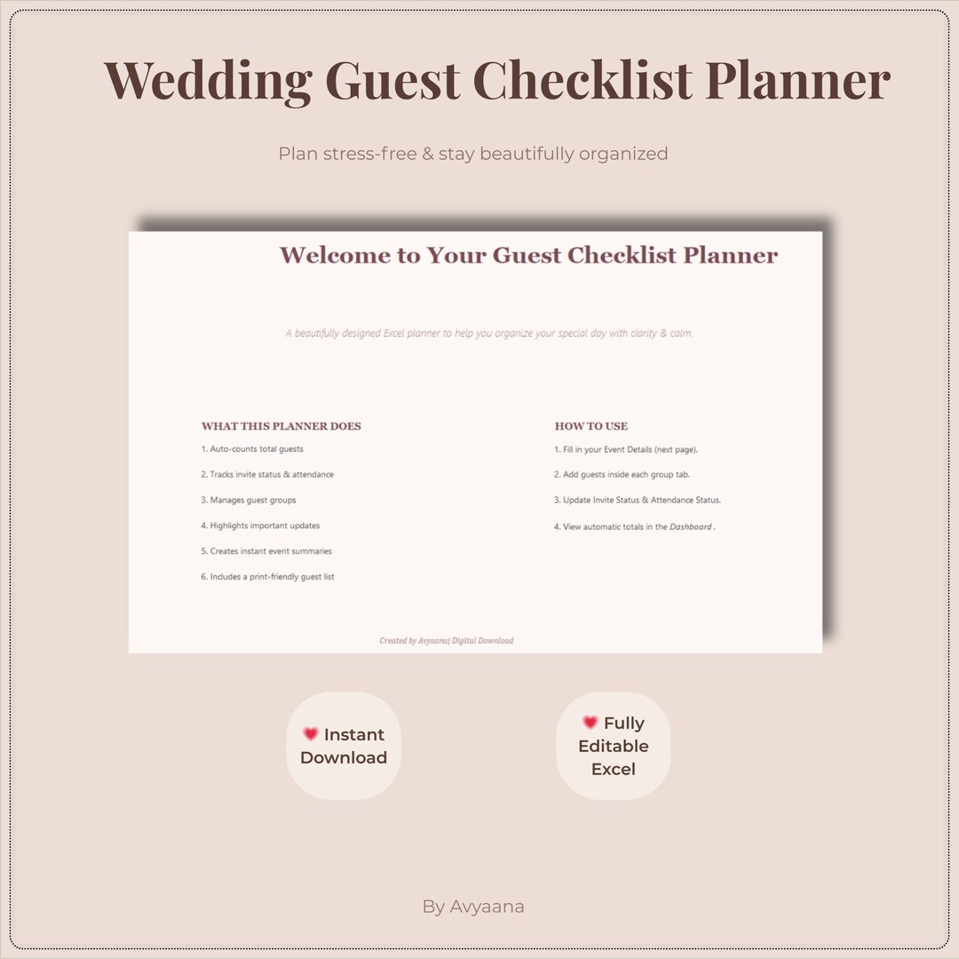 Editable Wedding Guest List Excel | RSVP Tracker & Attendance Planner ...