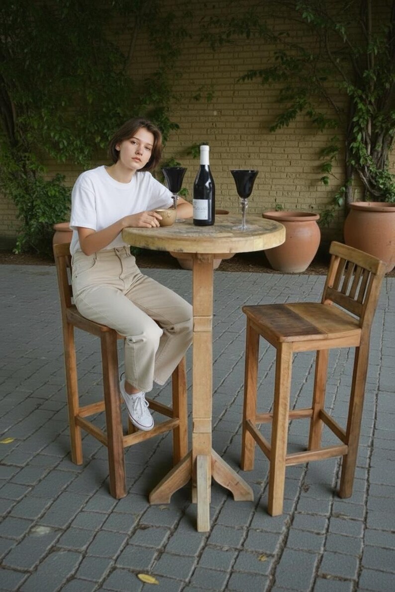 Rustic Elegance Wooden Bar Chair, Handcrafted Sturdy and Stylish ...