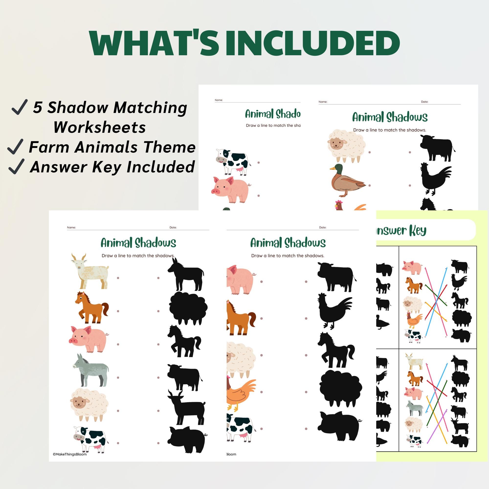 Farm Animals Shadow Matching Printable | Preschool Farm Activity ...
