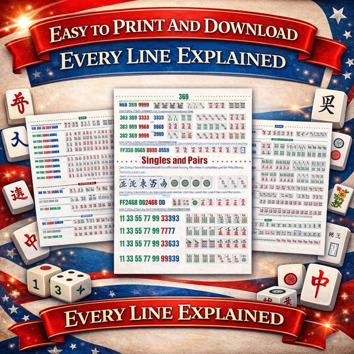 Printable Mahjong Cheat Sheet, Mahjong Hands, Beginner Mahjong Help ...