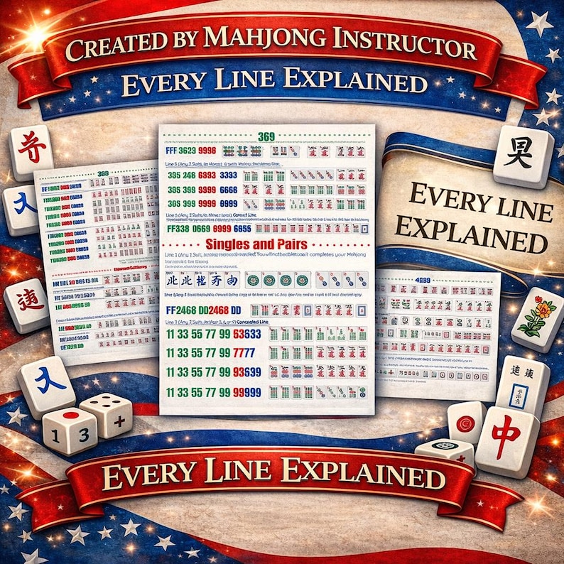 Printable Mahjong Cheat Sheet, Mahjong Hands, Beginner Mahjong Help ...