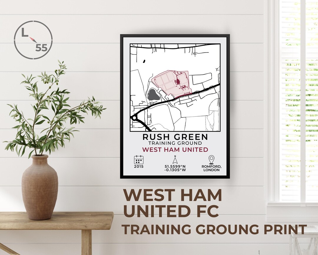 West Ham Training Ground Map Print | Rush Green Training Ground | West ...