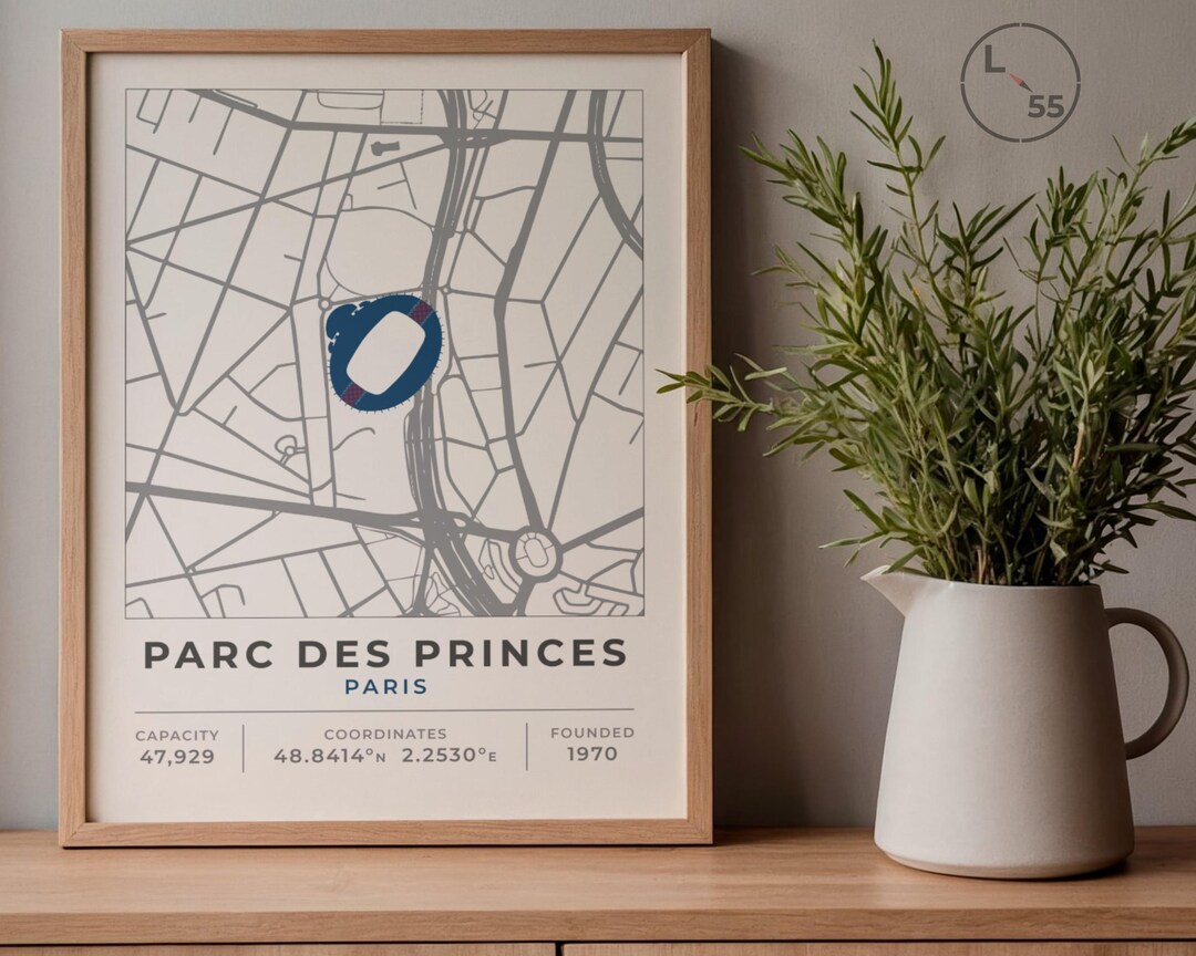 PSG Paris Saint-germain Stadium Map Print, Parc Des Princes, True North ...