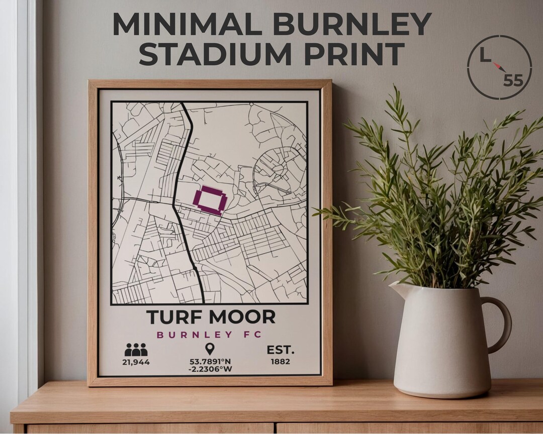 Burnley Stadium Map Print – Turf Moor Wall Art, Burnley FC Poster ...