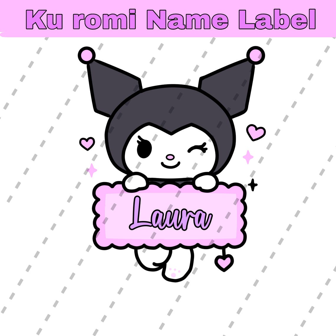 Ku Romi Name Label, Personalised Kawaii Pastel Name Label for Kids ...