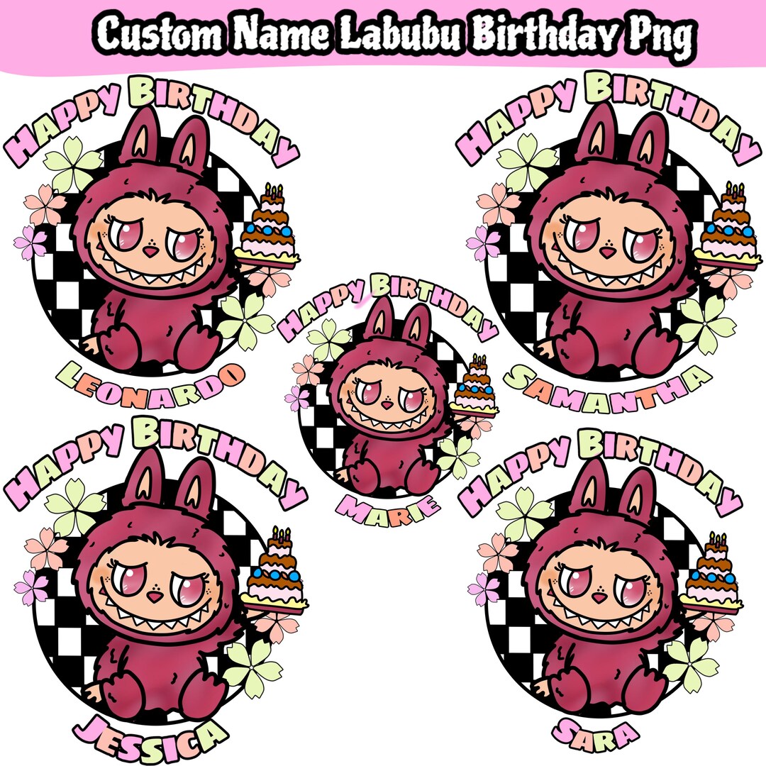 Personalized Labubu Birthday PNG, Custom Name Design, Kawaii Monster ...