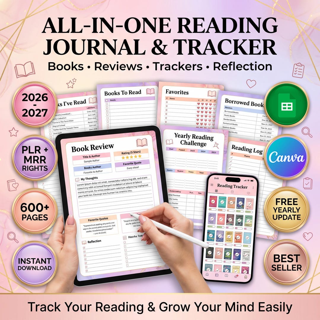 Reading Journal Digital Planner for iPad & Android Gift for Book Lover ...