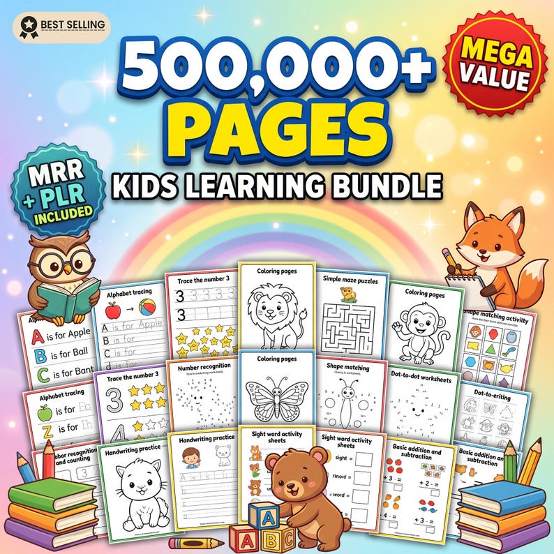 500k Kids Learning Pages Bundle, PLR MRR (printable PDF, Canva ...