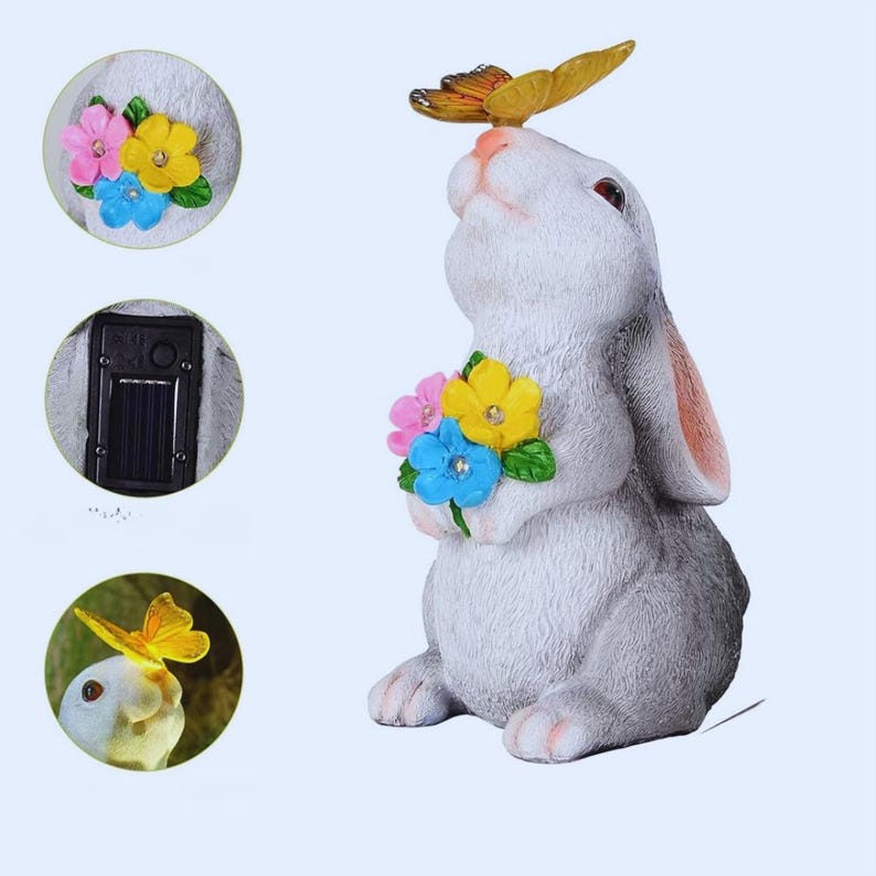 Solar Bunny Garden Statue – LED Butterfly, Resin Outdoor Decor - Etsy