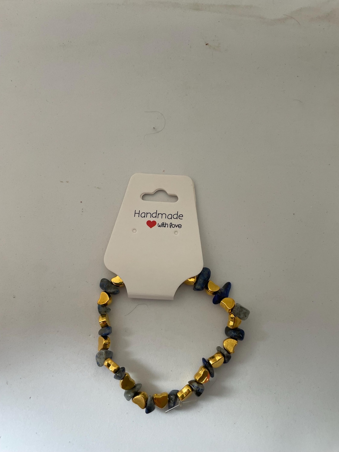 Handmade Lapis Lazuli Chip Bracelet With Gold Hearts • Natural Blue ...