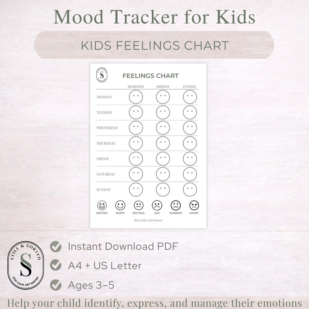 Kids Feelings Chart Printable | Emotion Check-in | Daily Mood Tracker ...