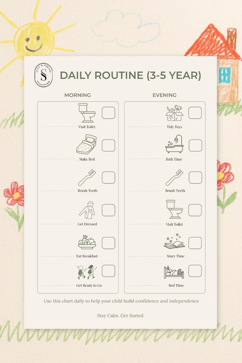 Kids Daily Routine Chart | Toddler Morning & Evening Checklist ...