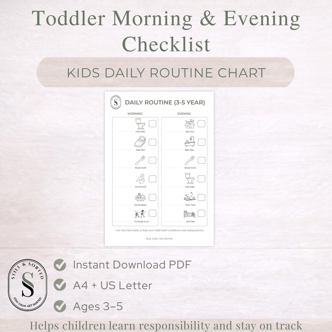 Kids Daily Routine Chart: Morning & Evening Checklist for Toddlers ...