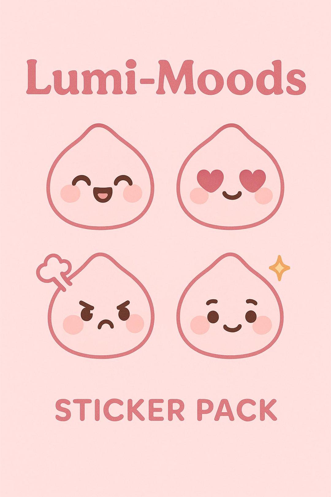 Lumi-moods Digital Sticker Pack | Kawaii Cute Emoji PNG | Pastel Pink ...