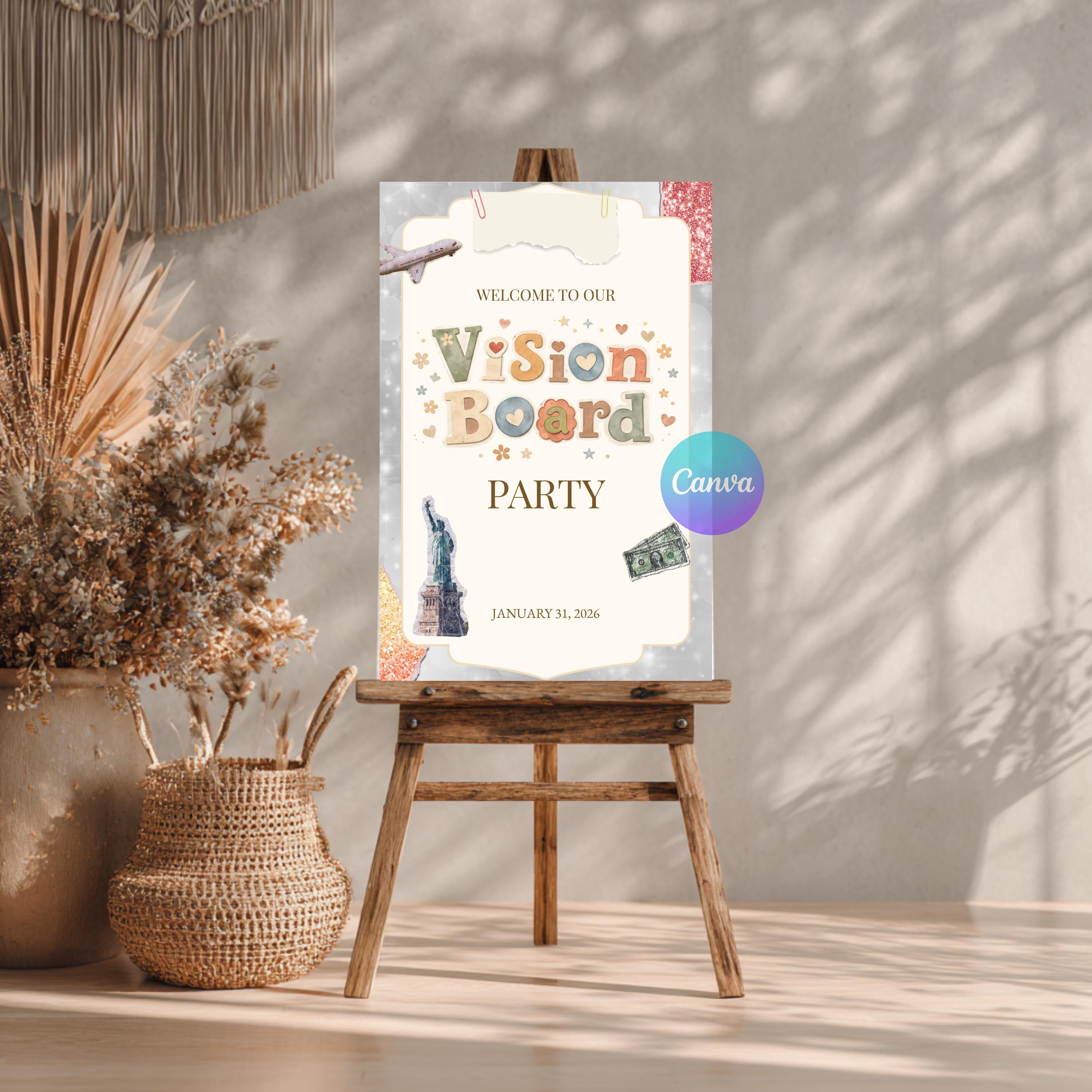 Vision Board Party Welcome Sign Template, Editable Canva Vision ...