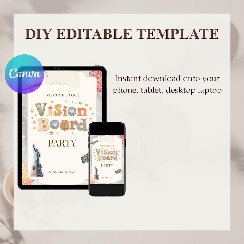 Vision Board Party Welcome Sign Template, Editable Canva Vision ...