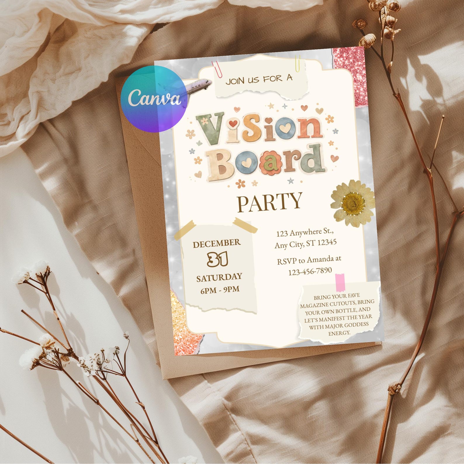 Vision Board Party Invitation 2026, Girls Night Manifestation & Dream ...
