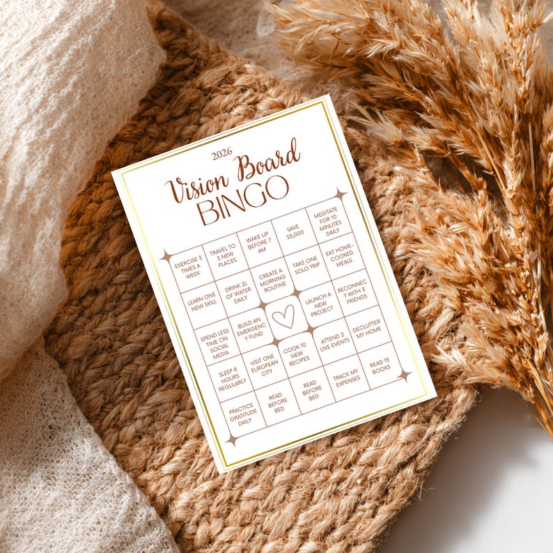 Editable 2026 Vision Board Bingo Card, Printable Goal & Habit Tracker ...
