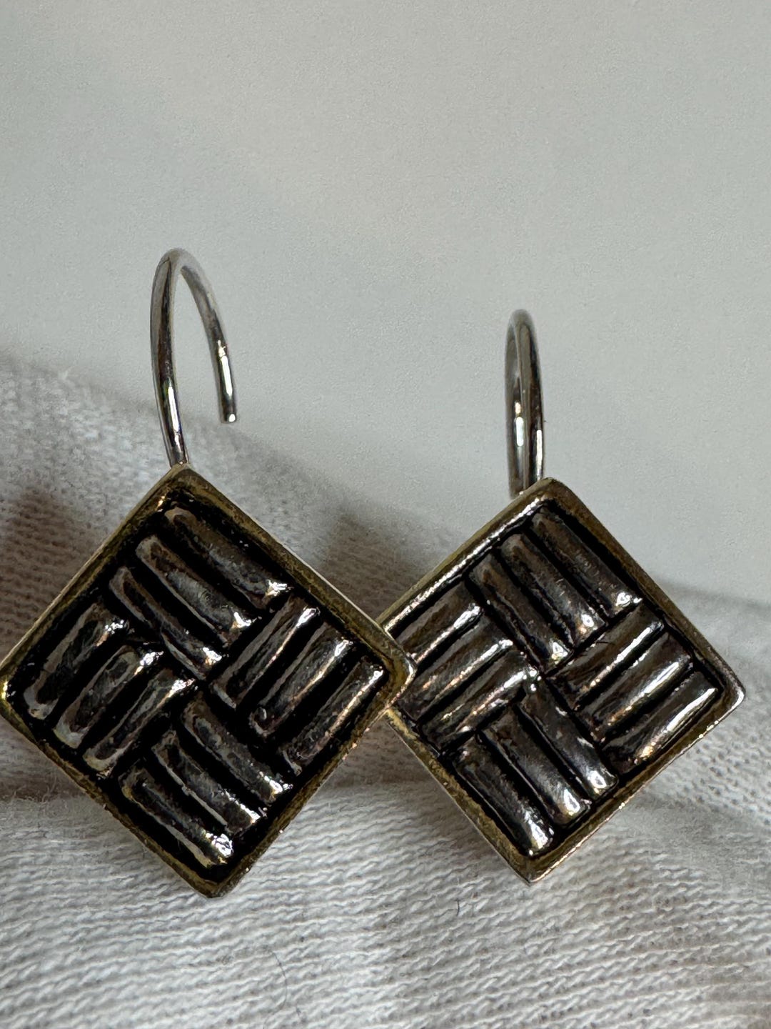 Vintage Brutalist Square Earrings | Silver Tone, Gold Accent - Etsy