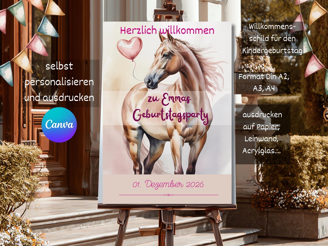PDF Welcome Poster Sign for Children's Birthday Party With Horses ...