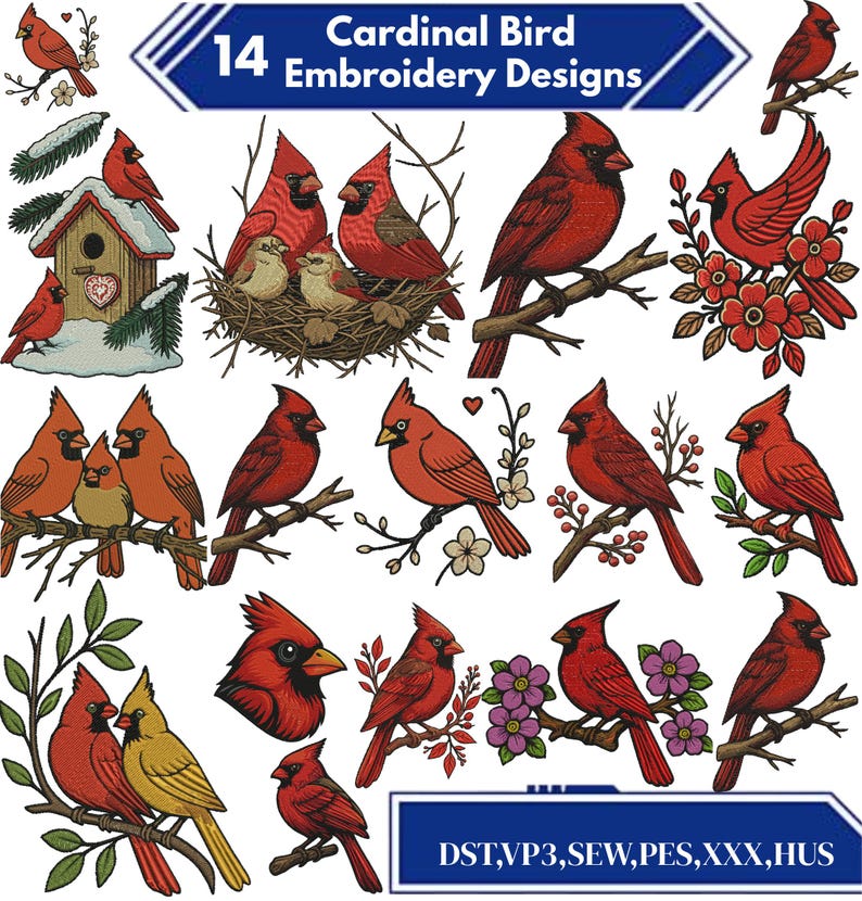 Red Cardinal Floral Embroidery Designs (digital Download) - Etsy