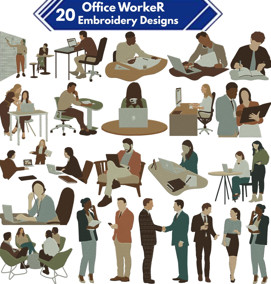 Office Worker Embroidery Design Set | Corporate Machine Embroidery ...
