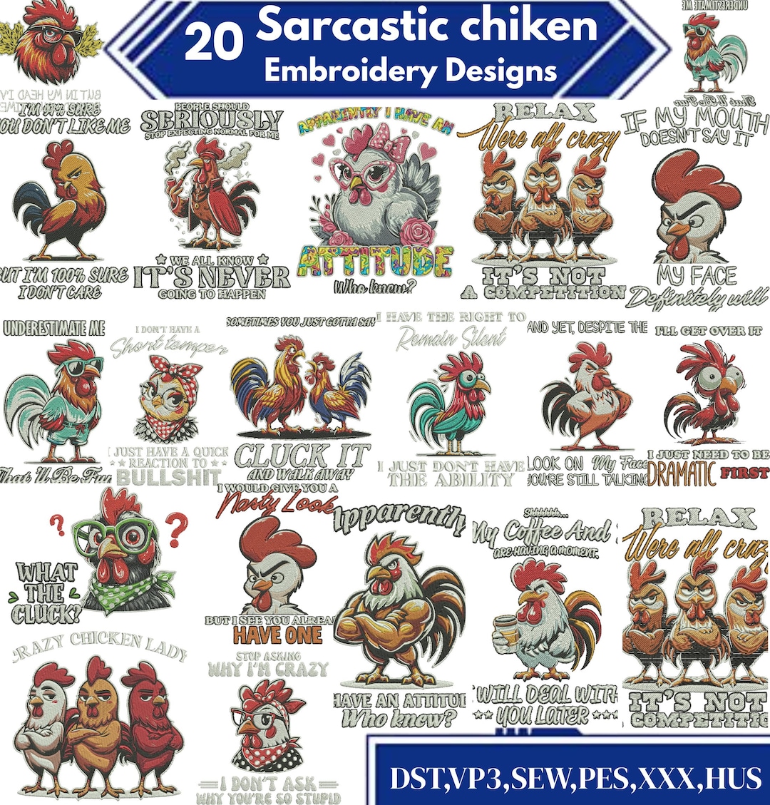 Sarcastic Chicken Embroidery Design Bundle (digital Download) - Etsy
