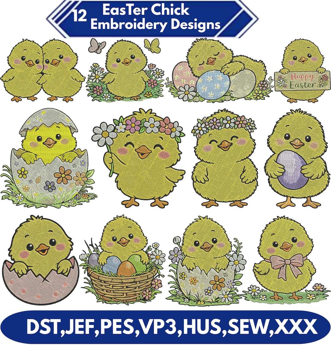 Easter Chick Embroidery Design Bundle, Baby Chicks Floral Machine Files ...