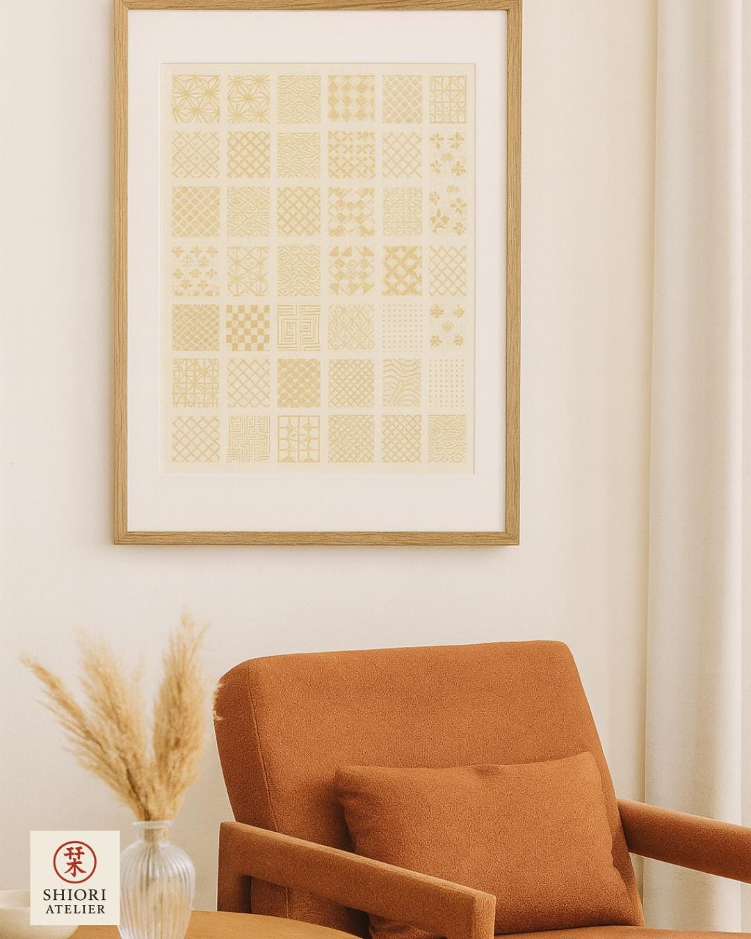 Japanese Wagara Pattern Printable | Beige Minimalist Wall Art | Japandi ...