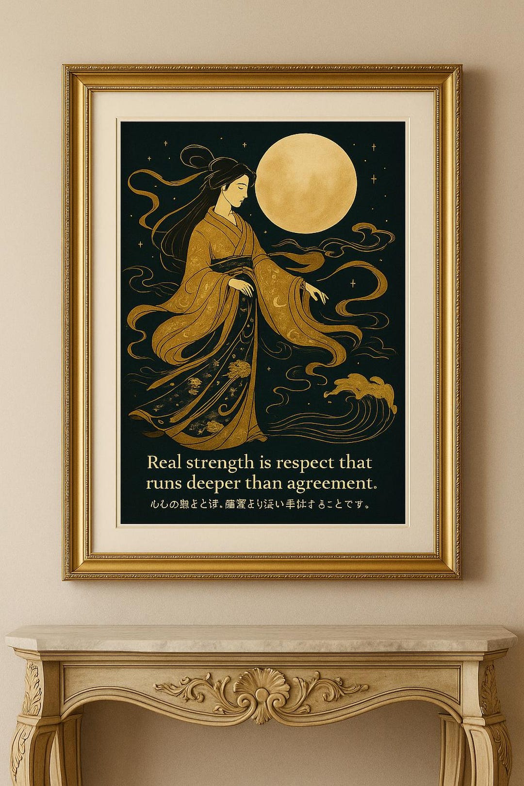 Japanese Moon Goddess Art Print | Celestial Kimono Poster (digital ...