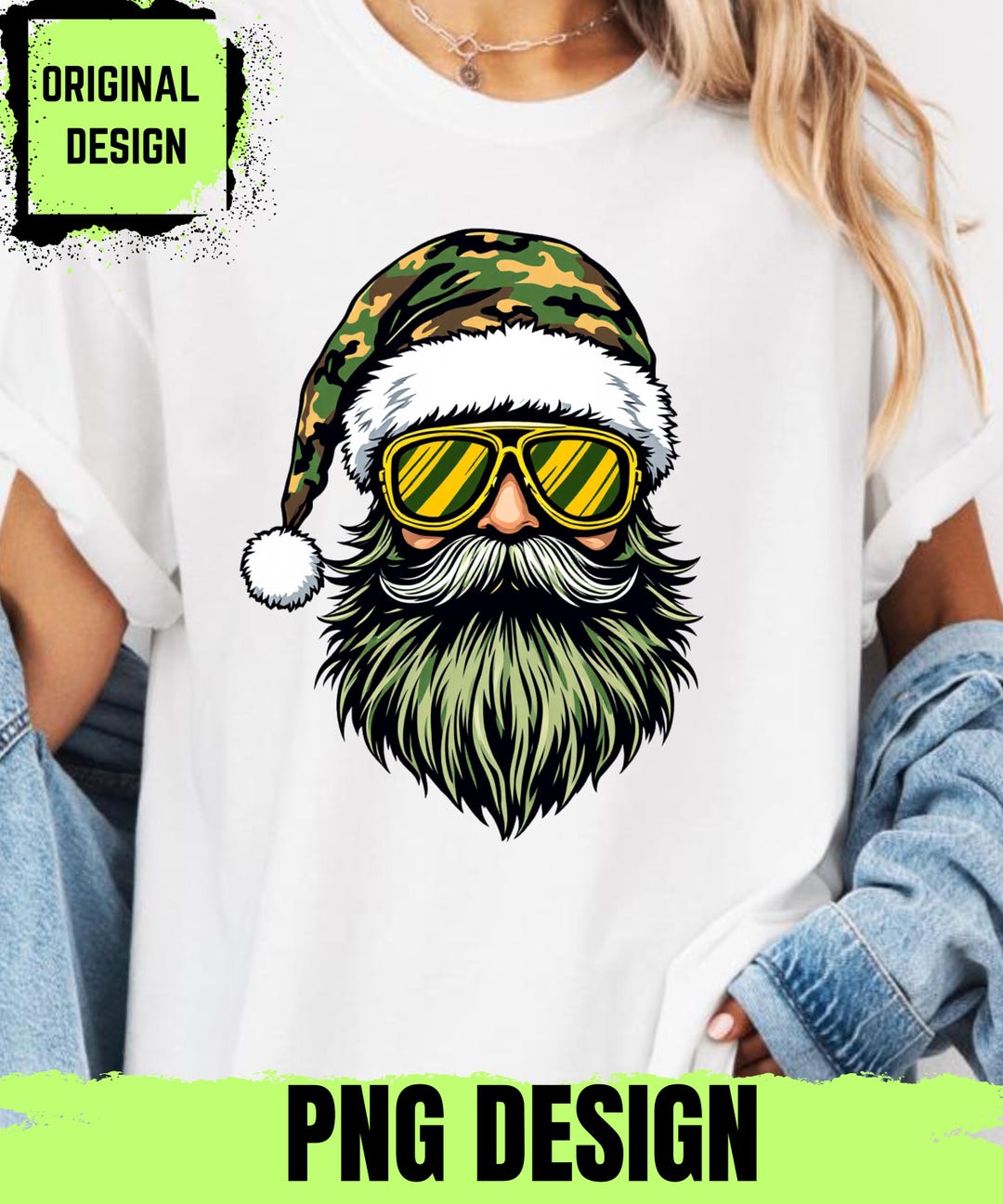 Vintage Santa Face PNG: Camouflage Funny Christmas Xmas Design (digital ...