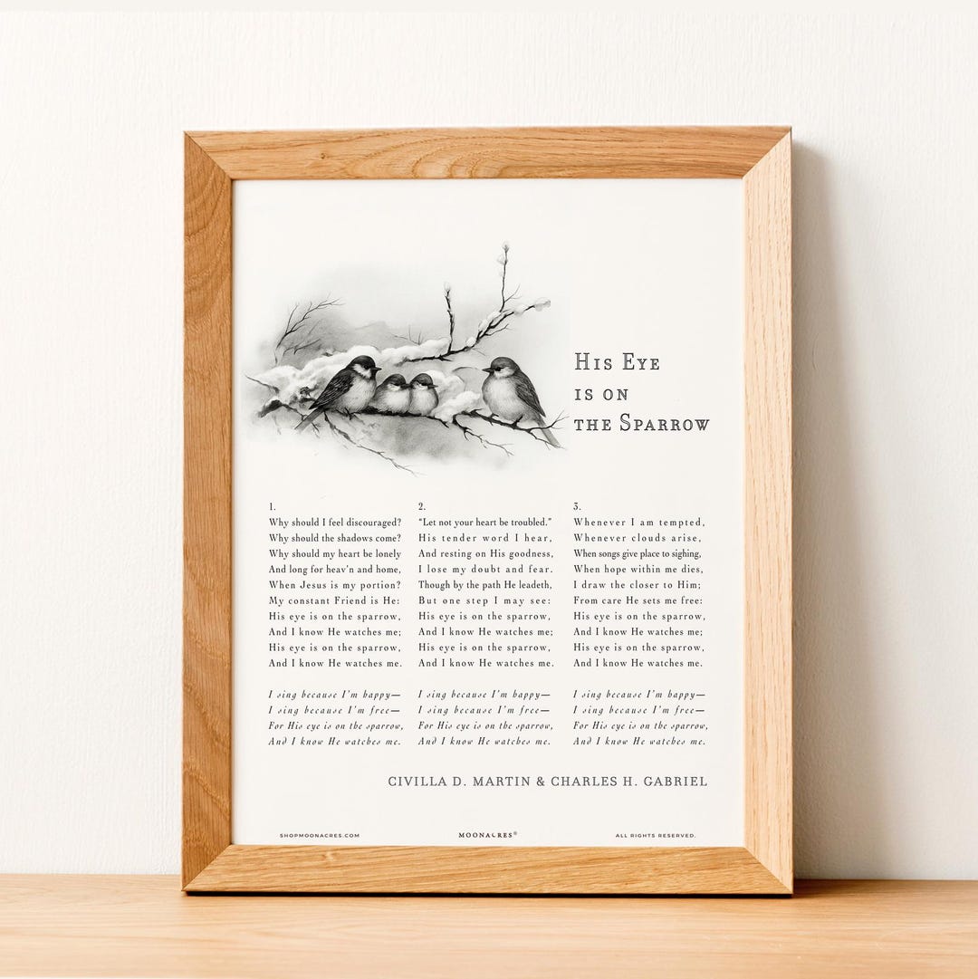 His Eye is on the Sparrow Hymn Print | Vintage Christian Art (digital ...