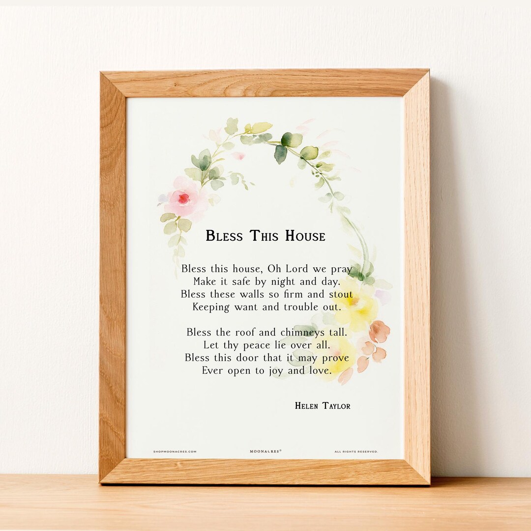 Bless This House Print | Watercolor Floral Christian Poem (digital ...