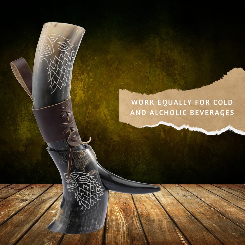 FENRIR Viking Drinking Horn Set: Natural Ox Horn Cup With Stand & Thor ...