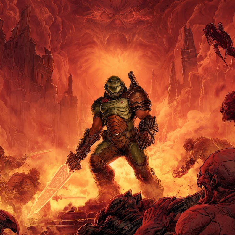 Doomslayer Demon Fighter, Gaming Print, Set of 4 Gamer Posters ...