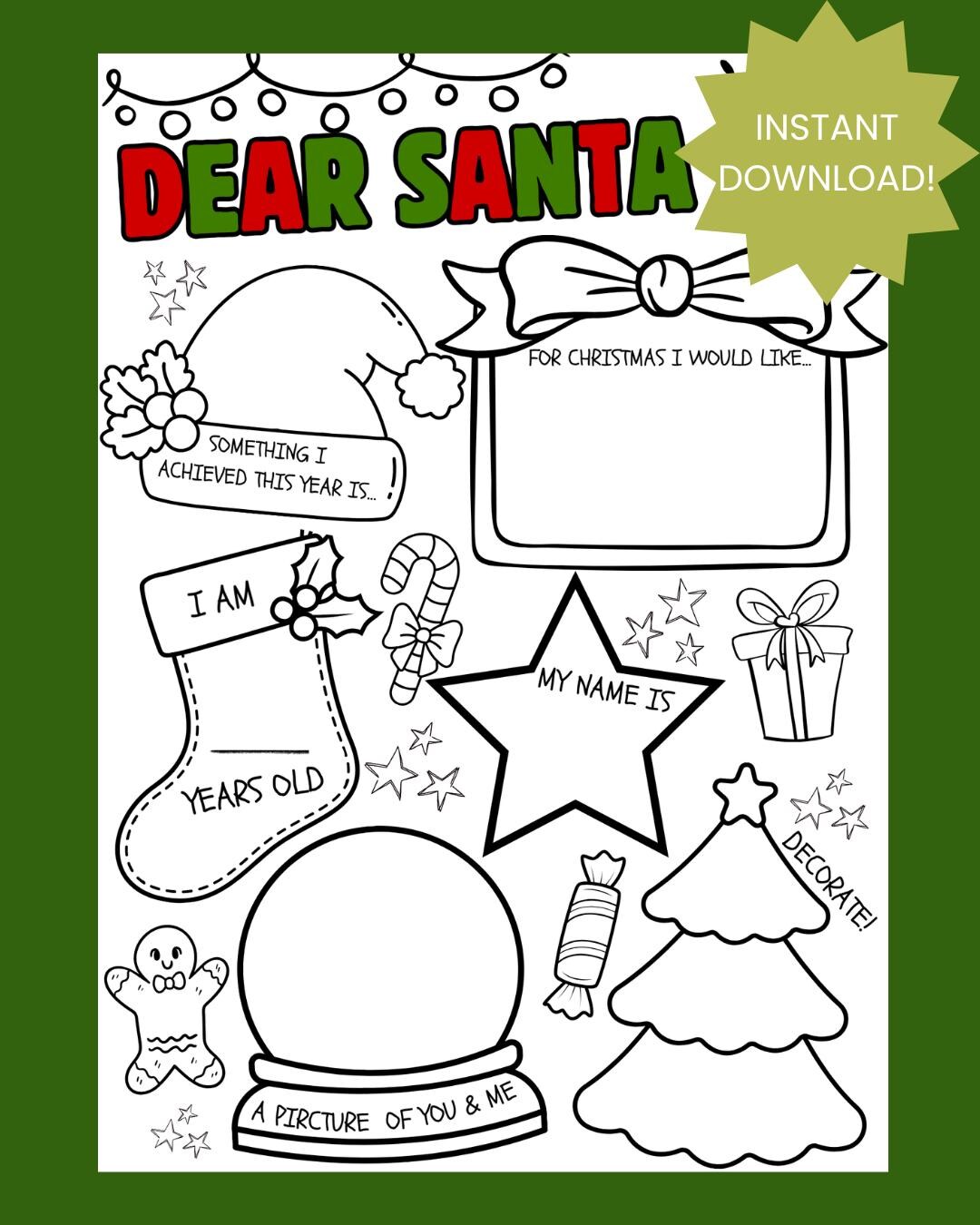 Dear Santa Printable Letter | Kids Christmas Activity Page | Santa ...
