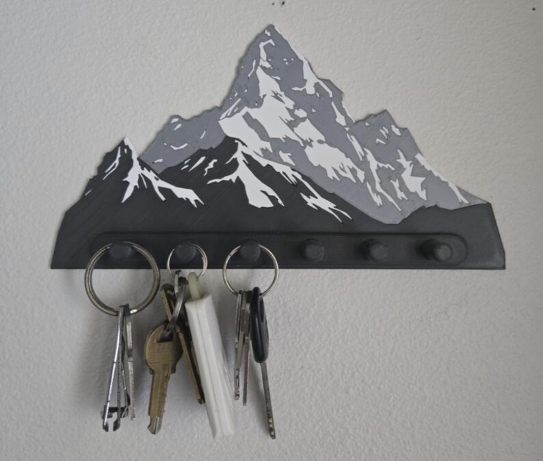 Mountain Key Holder 22 Cm – 3D Printed Snowy Peak Wall Hook Rack Decor ...