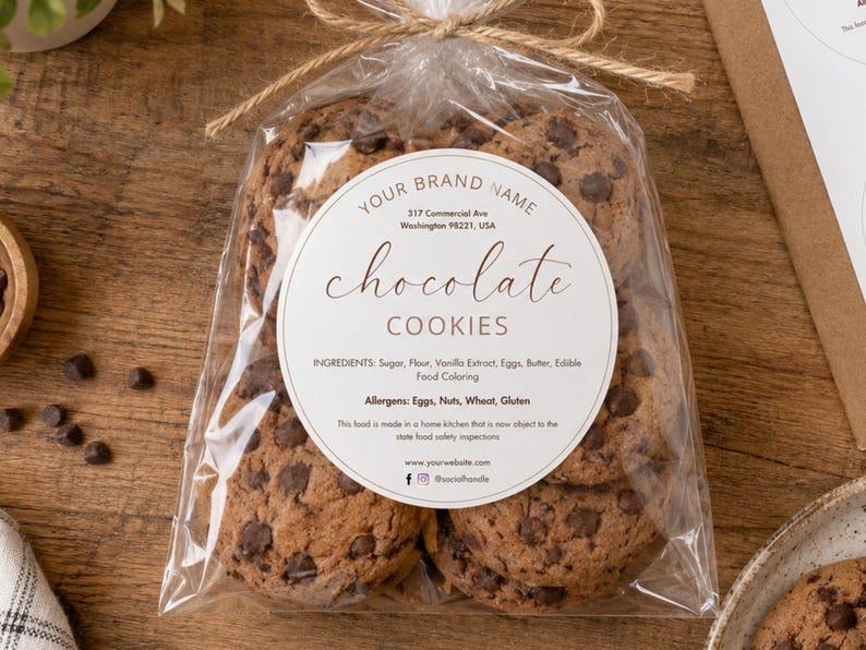 Editable Cottage Food Label Template, Bakery Cookie Packaging, Canva ...