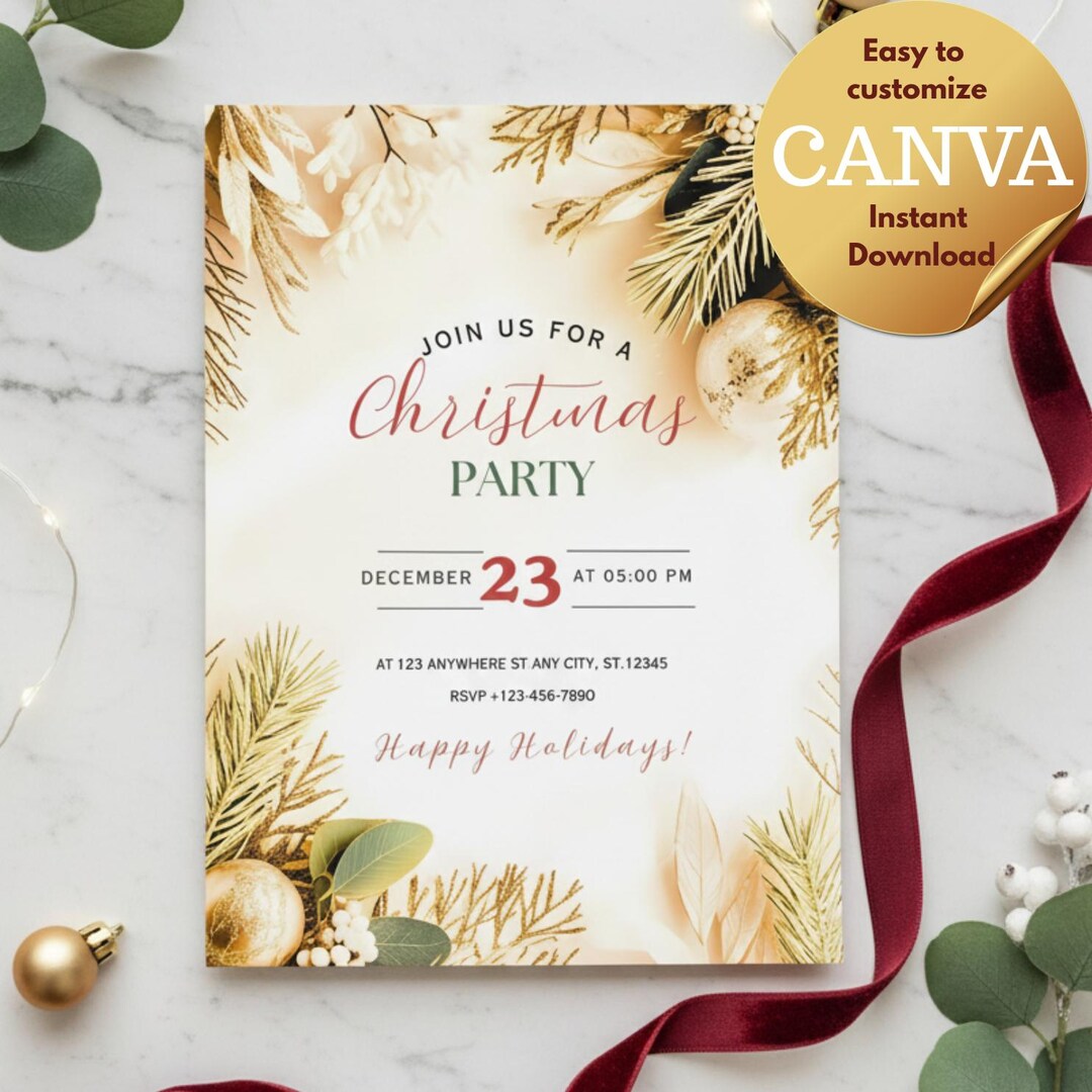 Editable Christmas Party Invitation, Santa, Reindeer (canva Template ...