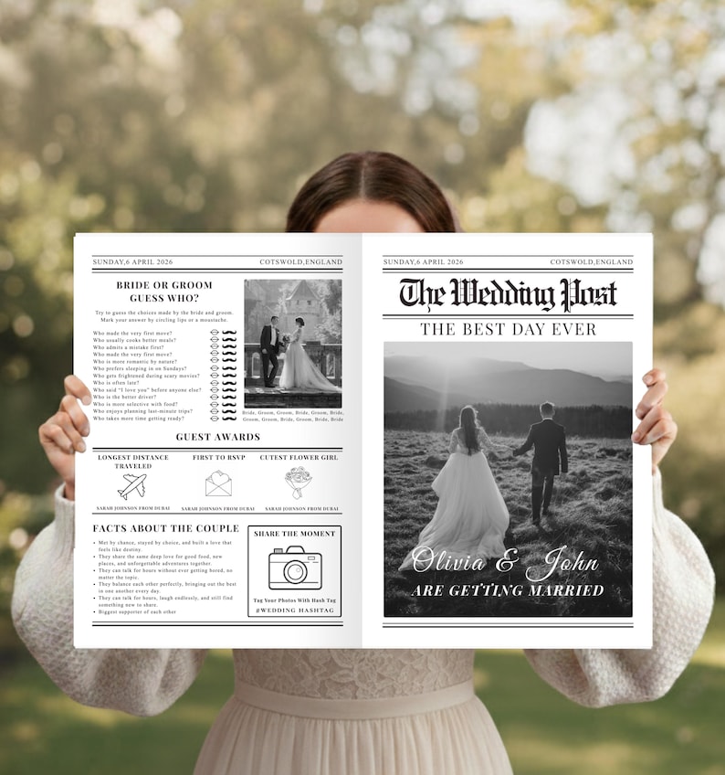 Editable Wedding Newspaper Template , Custom Folded Ceremony Program ...