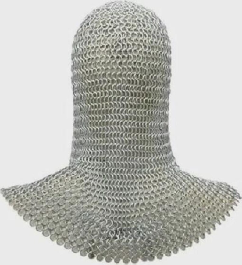 Aluminum Chainmail Coif, Large Size Butted V-neck Hood, Anodized Metal ...