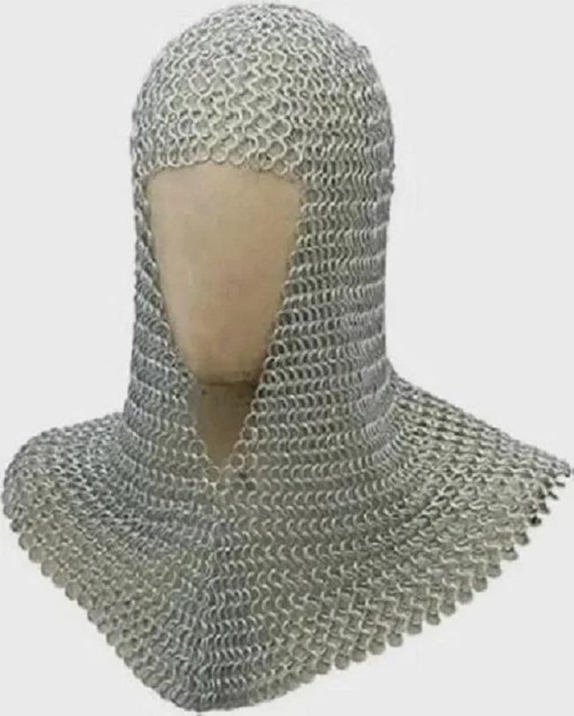 Aluminum Chainmail Coif, Large Size Butted V-neck Hood, Anodized Metal ...
