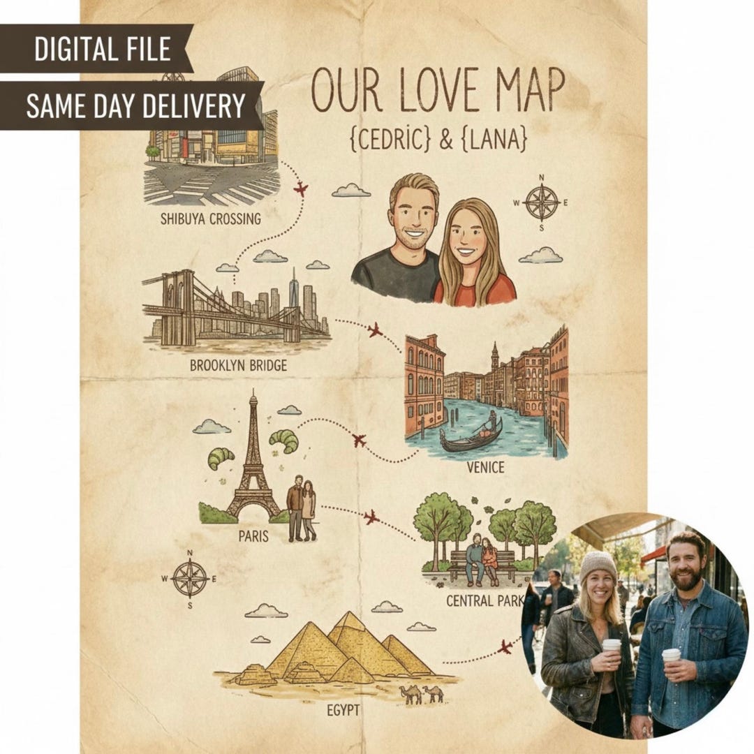 Custom Couples Travel Map, Personalized Anniversary Gift for Couple ...