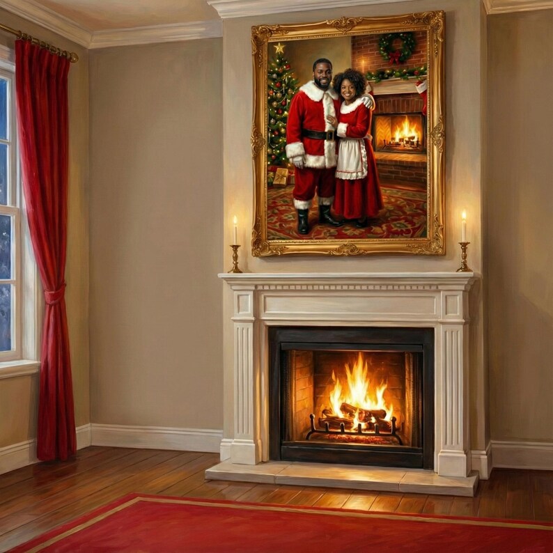 Custom Christmas Couple Portrait, Couple in Red Holiday Suits, Funny ...