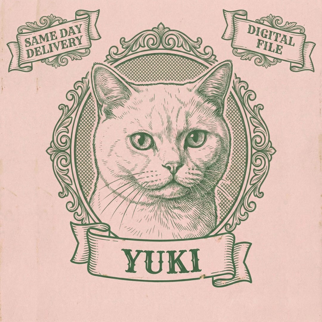 Custom Cat Portrait, Vintage Line Art Tattoo Design, Engraving Style ...